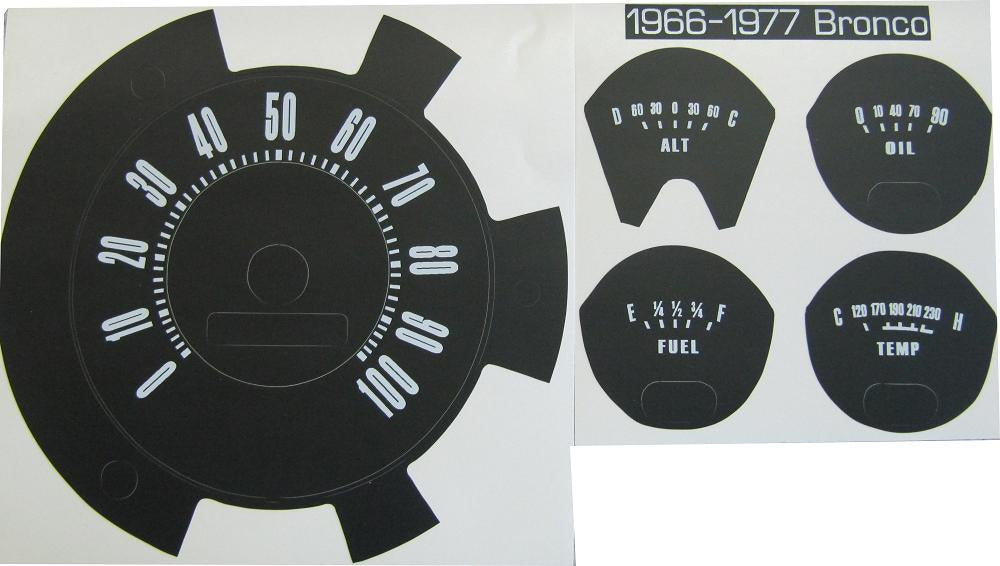 Dash Gauge Sticker Kit, Black w/White Letters, 1966-77 Ford Bronco
