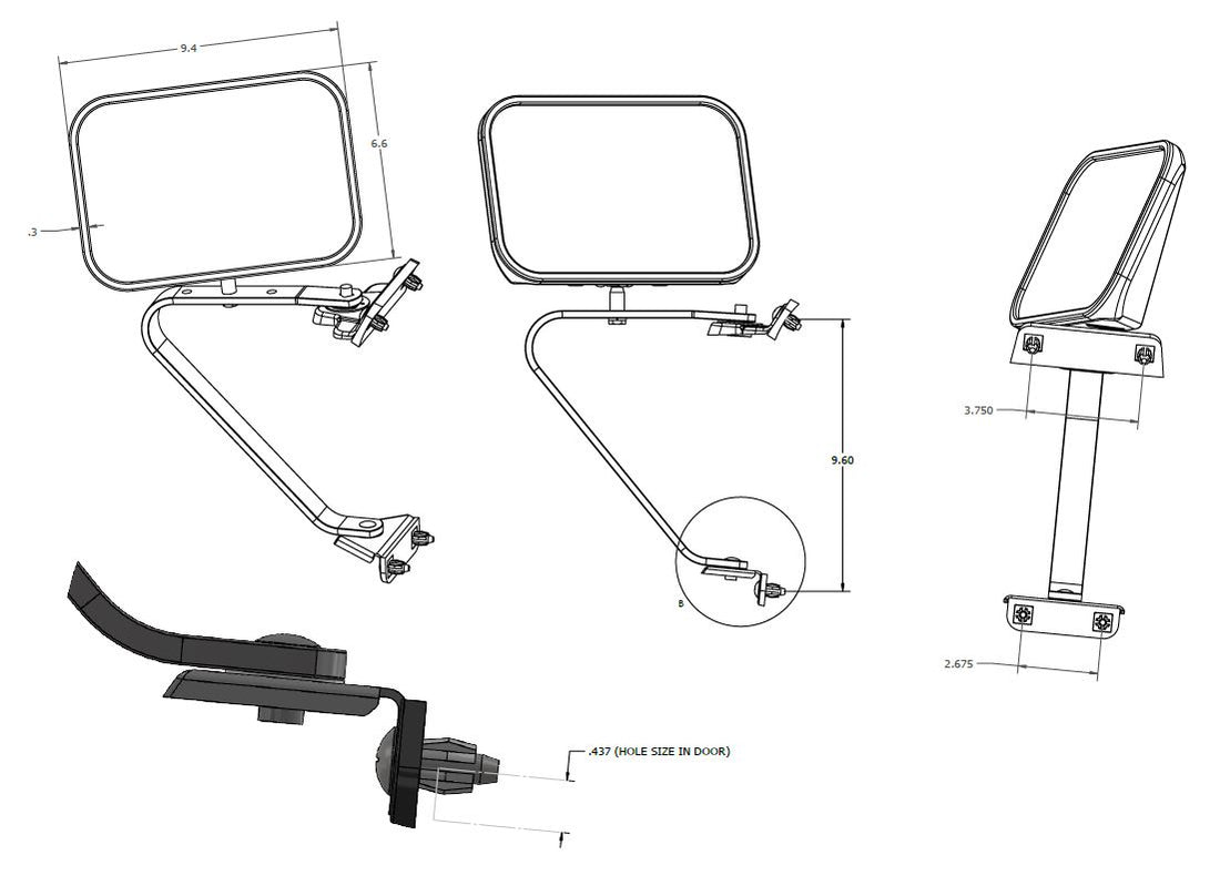 Black Fold-Away Side Mirrors, Pair