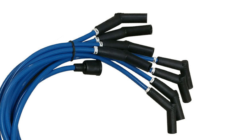 8MM Spark Plug Wire Set, BLUE w/Ford Logo, 1966-75 Ford Bronco