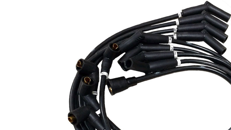 Spark Plug Wire Set, BLACK w/Ford Logo, 1966-75 Ford Bronco, 289/302 V
