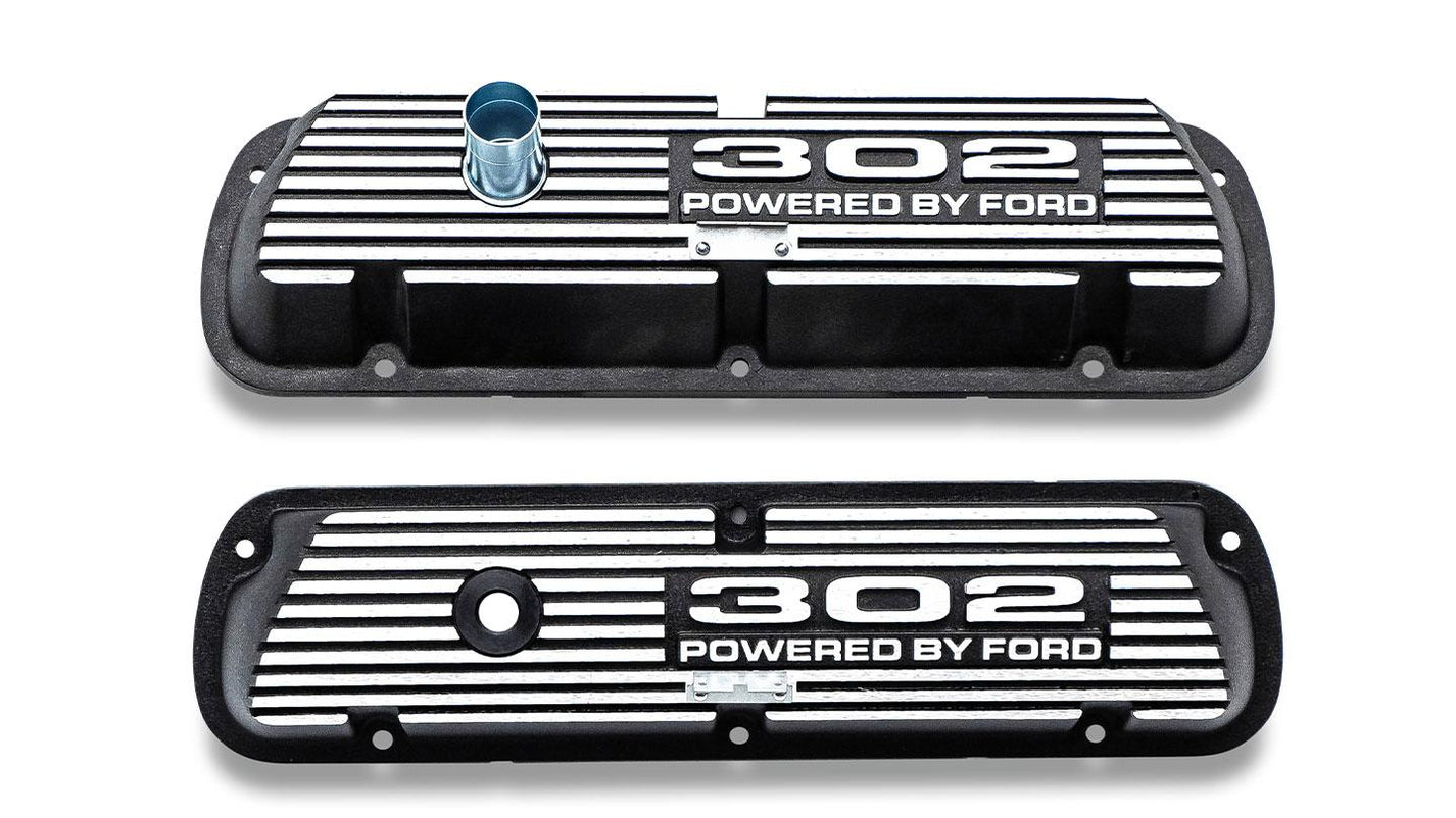 Black 302 Script Aluminum Valve Covers, 1966-77 Ford Bronco